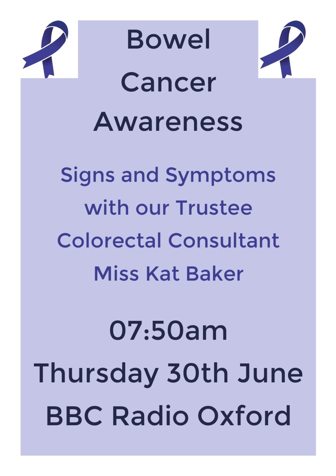 Trustee Kat Baker on BBC Radio Oxford - Oxford Colon Cancer Trust